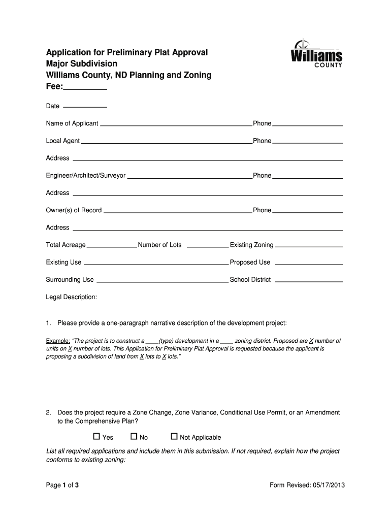 Fillable Online Application for Preliminary Plat Approval - Major Subdivision Fax Email Print ...