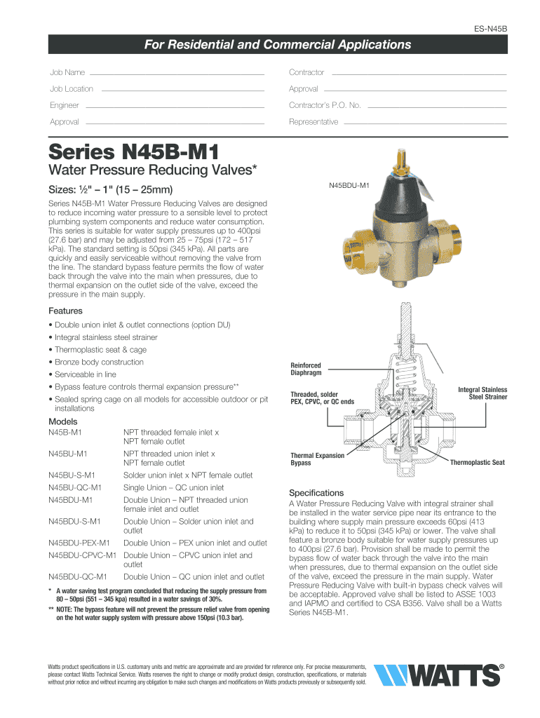Fillable Online Water Pressure Reducing Valves Series N45B-M1 Fax Email ...