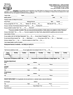 Fillable Online TERO Hiring Hall Application - The Shoshone-Bannock ...
