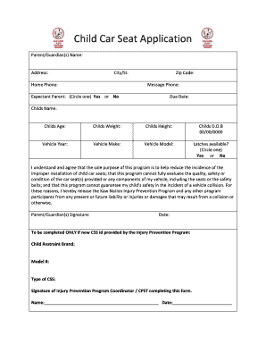 Fillable Online Car Seat Application - Kaw Nation Fax Email Print ...