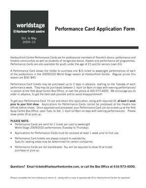 Fillable Online Performance Card Application Form - Harbourfront Centre ...