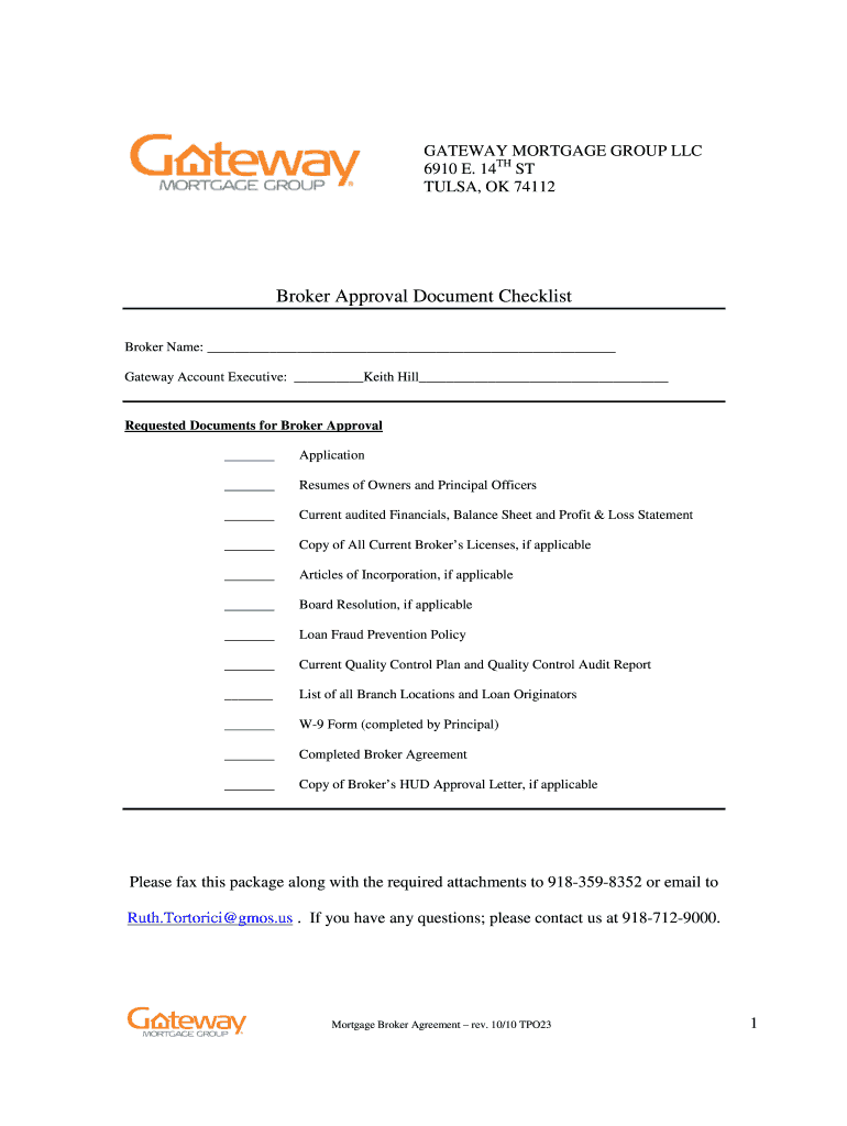 Fillable Online Broker Approval Document Checklist Fax Email Print ...