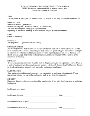 Fillable Online SUGGESTED FORMAT FOR AN INFORMED CONSENT FORM ... Fax ...