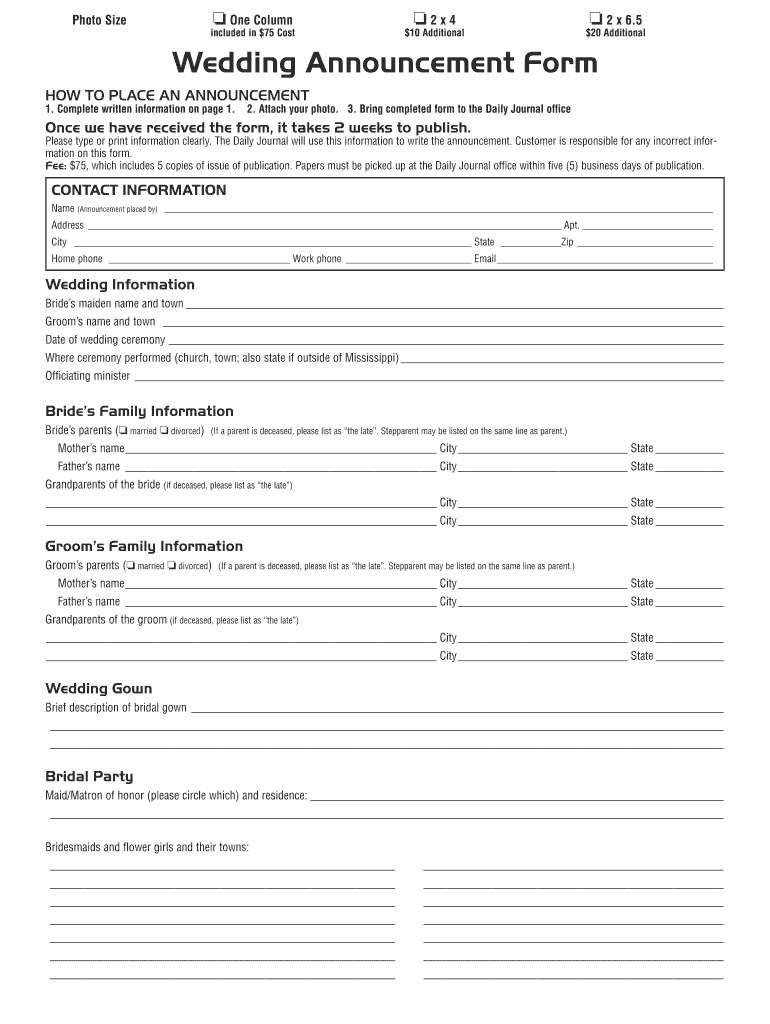 Fillable Online Wedding Announcement Fax Email Print - pdfFiller