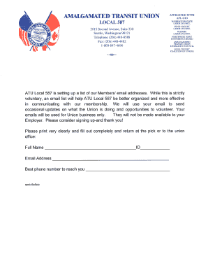 Fillable Online Email Change Form - ATU Local 587 Fax Email Print ...