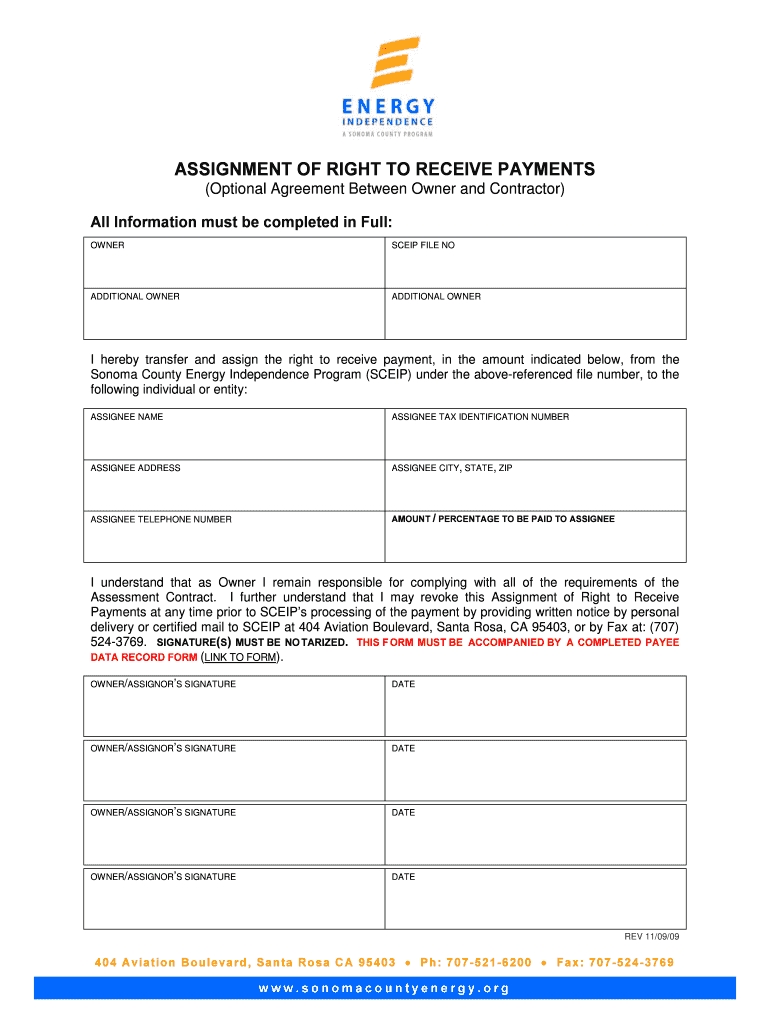 Fillable Online Assignment of Right to Receive Payments Agreement Fax ...