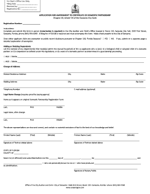 Fillable Online Application for amendment to domestic partnership form ...