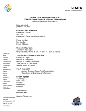 Fillable Online SFMTA Tour Request Form - San Francisco Municipal ...