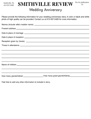 Fillable Online Wedding Anniversary form (Page 1) Fax Email Print ...