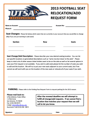 Fillable Online 2013 football seat relocation/add request form - UTSA ...