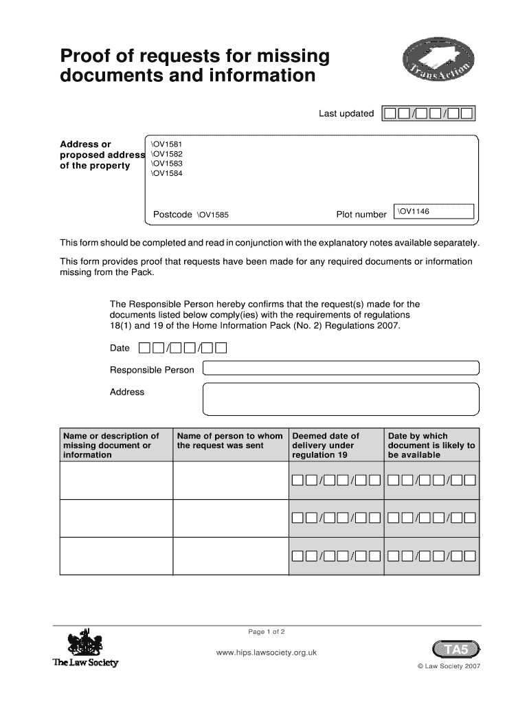 Fillable Online Proof of requests for missing documents and information Fax Email Print - pdfFiller