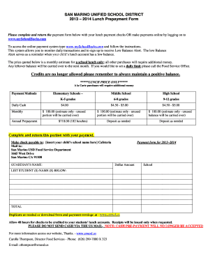 Fillable Online Lunch Payment Form - SchoolNutritionAndFitness.com Fax ...