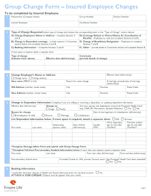 Fillable Online Group Change Form Insured Employee Changes Fax Email Print - pdfFiller