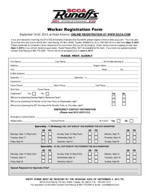 Fillable Online Worker Registration Form - Racersites Fax Email Print ...