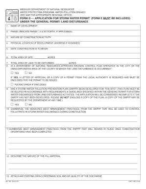 Fillable Online FORM G APPLICATION FOR STORM WATER ... - Stormpromax ...