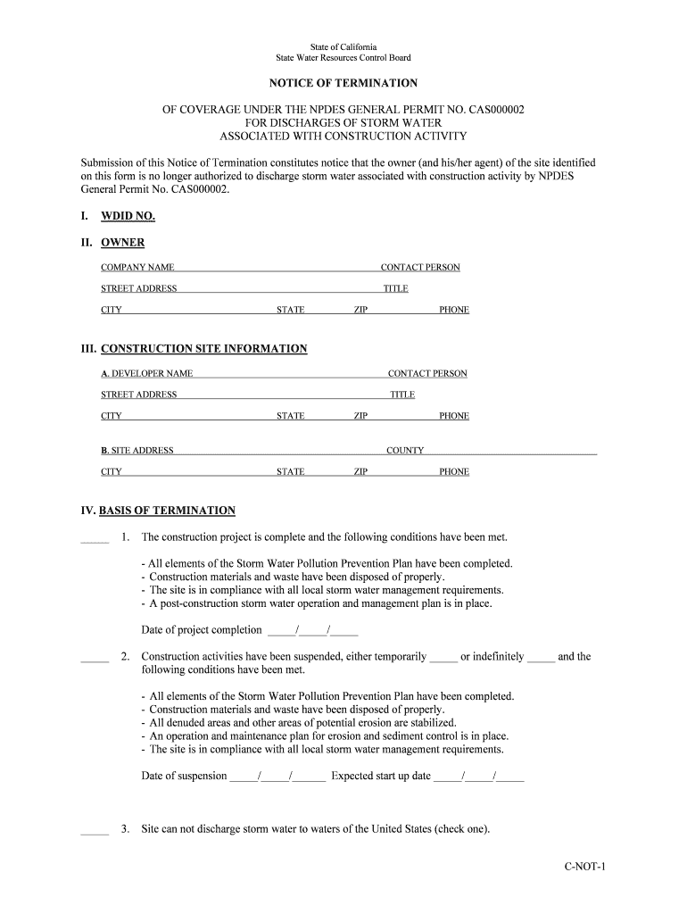 Fillable Online OF COVERAGE UNDER THE NPDES GENERAL PERMIT NO Fax Email Print - pdfFiller