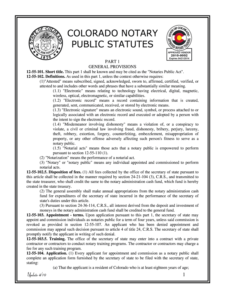 Fillable Online COLORADO NOTARY PUBLIC STATUTES - Notary Law Institute ...