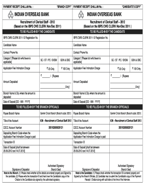 Fillable Online Payment Receipt Challan - Indian Overseas Bank Fax ...