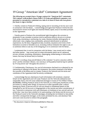 Fillable Online 19 Group American Idol Contestant Agreement Fax Email ...