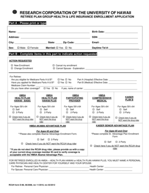 Fillable Online Retiree Enrollment form Rev 02-2012.pdf Fax Email Print ...