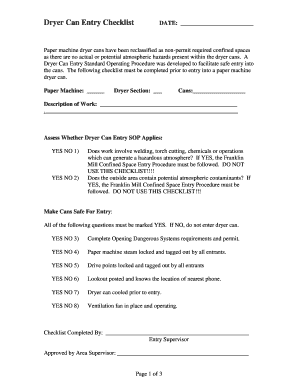 Fillable Online Dryer Can Entry Checklist - International Paper Fax ...