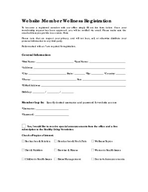 Fillable Online Member Wellness Registration Form - Kudzu Fax Email ...