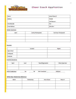 Fillable Online Cheer Coach Application - HomeTeamsONLINE Fax Email ...