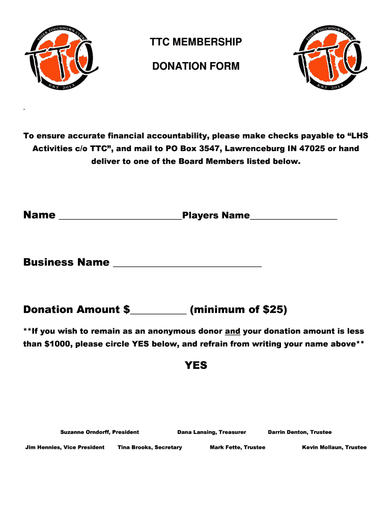 Fillable Online TTC Membership Donation Form Fax Email Print - pdfFiller