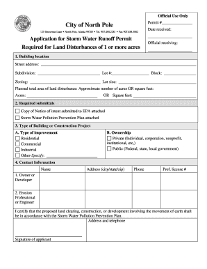 Fillable Online Storm Water Permit Form fillable - City of North Pole ...