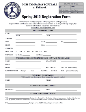 Fillable Online Spring 2013 registration form Fax Email Print - pdfFiller