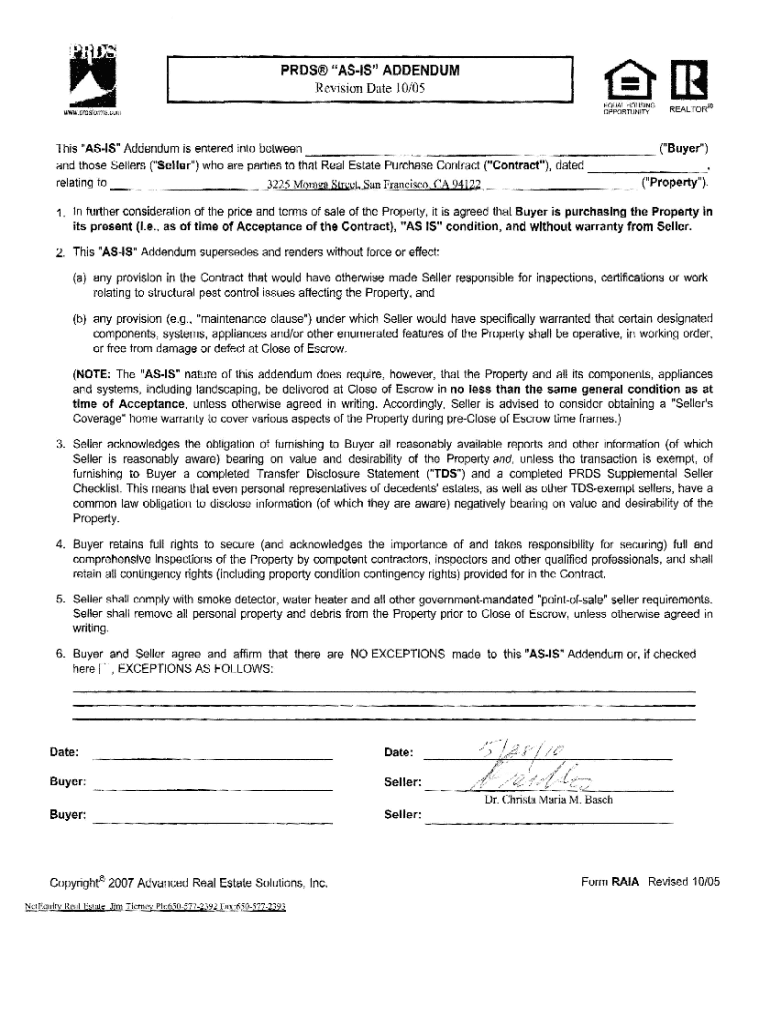 As Is Addendum Fill Online Printable Fillable Blank PdfFiller