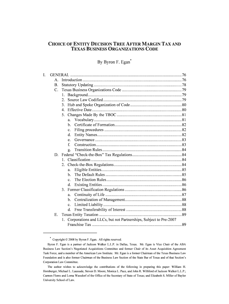 Fillable Online CHOICE OF ENTITY DECISION TREE AFTER MARGIN TAX AND Fax ...