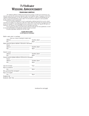 Fillable Online Wedding - The Vindicator Fax Email Print - pdfFiller