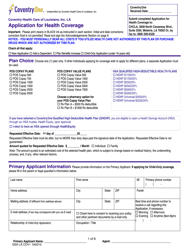 Fillable Online Application for Health Coverage - Health Insurance ...