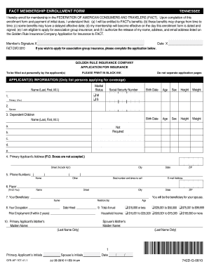 Fillable Online FACT Membership enrollment form Tennessee I hereby enroll for membership in the ...