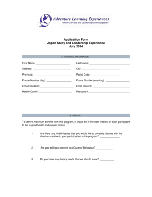 Fillable Online Application Form Japan Study and Leadership Experience ...