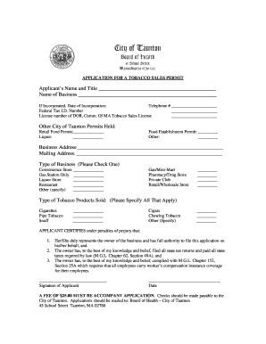 Fillable Online APPLICATION FOR A TOBACCO SALES PERMIT Fax Email Print ...