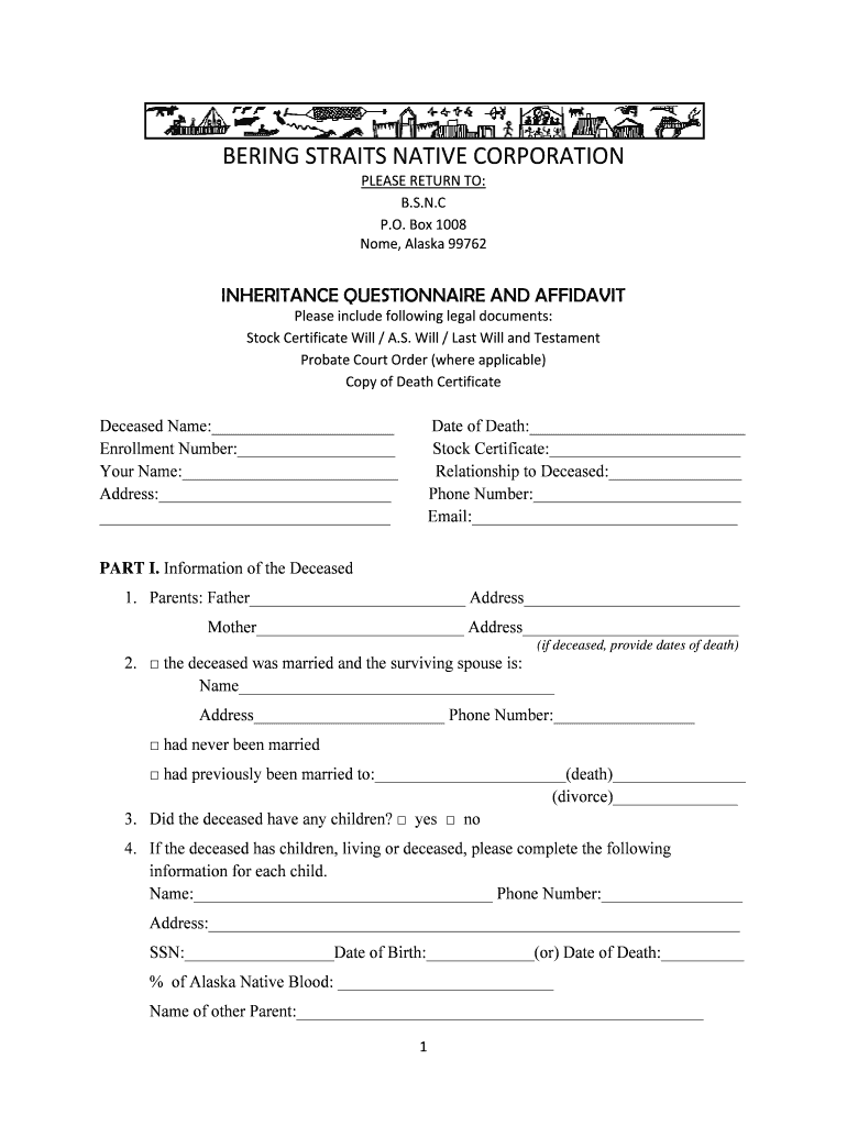 Fillable Online Inheritance Questionnaire and Affidavit Fax Email Print - pdfFiller