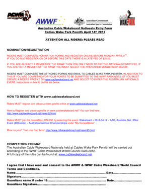 Fillable Online Australian Cable Wakeboard Fax Email Print - pdfFiller