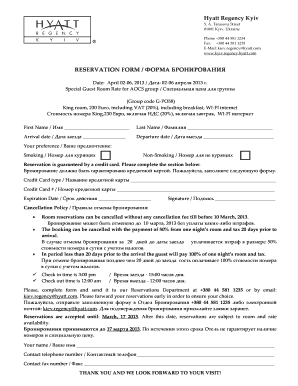Fillable Online RESERVATION FORM / ????? ???????????? Hyatt Regency ...