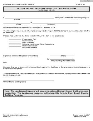 Outdoor Lighting Standards Certification Form - Palm Beach County ...