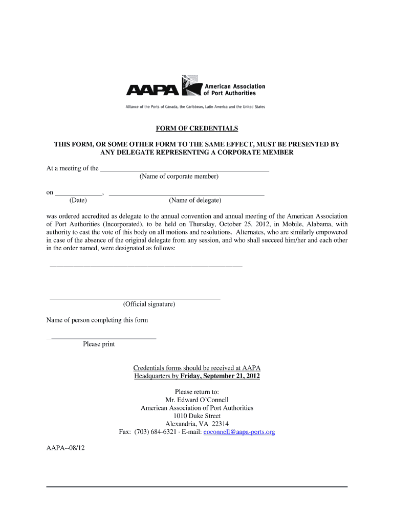 Fillable Online Credentials Form for Delegates Fax Email Print - pdfFiller