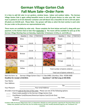 Fillable Online German Village Garten Club Fall Mum Sale--Order Form ...