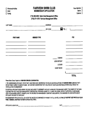 Fillable Online Swim Club Membership Application (PDF) Fax Email Print ...