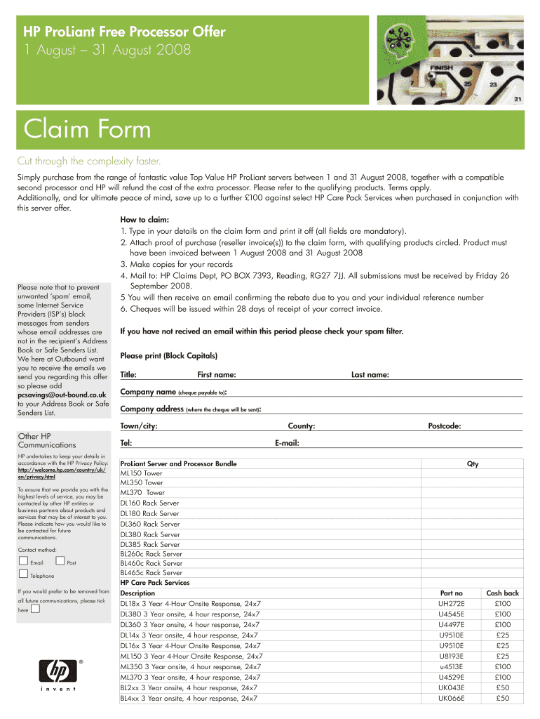 Fillable Online HP ProLiant Free Processor Offer Fax Email Print ...