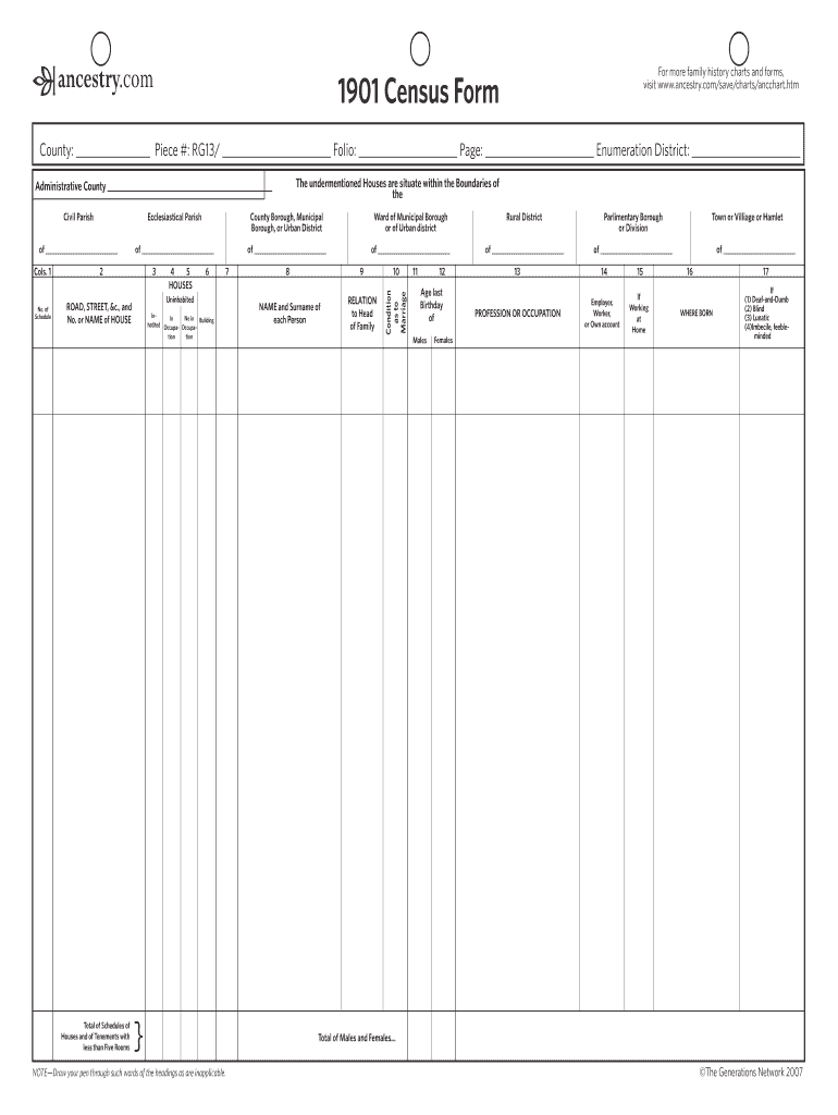 Fillable Online 1901 Census Form Fax Email Print - pdfFiller