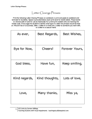 Fillable Online Letter Closings Phrases Fax Email Print - pdfFiller