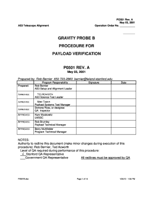 Fillable Online einstein stanford GRAVITY PROBE B PROCEDURE FOR PAYLOAD ...