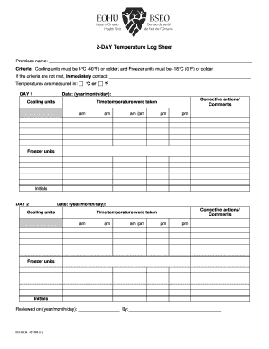 Fillable Online 2-DAY Temperature Log Sheet - eohuca Fax Email Print ...