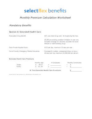 Fillable Online Monthly Premium Calculation Worksheet Fax Email Print ...